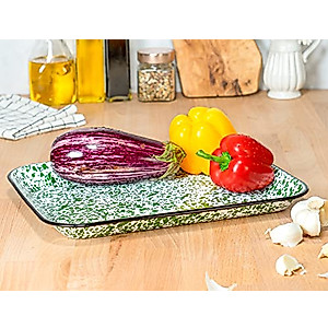 Red Co. 13.5” x 10” Enamelware Metal Classic 1.6-Quart Rectangular Serving Tray, Dark Green Marble/Black Rim – Splatter Design