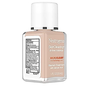Neutrogena SkinClearing Oil-Free Acne and Blemish Fighting Liquid Foundation with.5% Salicylic Acid Acne Medicine, Shine Controlling Makeup for Acne Prone Skin, 20 Natural Ivory, 1 fl. oz
