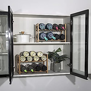AEEHFENG Water Bottle Organizer - Stackable Bamboo Water Bottle Storage Rack for Cabinet Holds up to 16 Bottles - 4 Tier Adjustable Freestanding Cup Holder for Kitchen Countertop Pantry Organizing