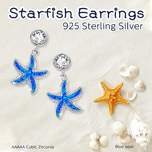 Starfish Drop Studs Earrings, 925 Sterling Silver Hypoallergenic Earring for Sensitive Ears Starfish Nautical Sea Beach Ocean Jewelry Mother Day for Women Wife