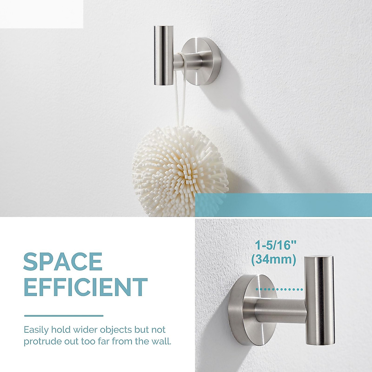 Angle Simple Robe Towel Hook Brushed Nickel, SUS304 Stainless Steel Bathroom Towel Holder, Kitchen Shower Towel Hanger, Wall Mount