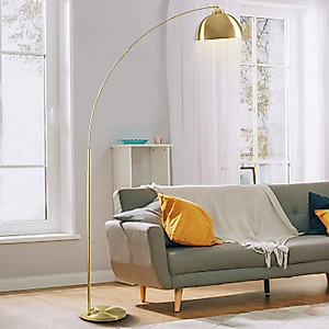 Archiology Arc Floor Lamp, 79" Height Gold Brass Floor Lamp Curved, and Metal Dome Shade with Glossy White Interior Perfect for Living Room Reading Bedroom Home Office