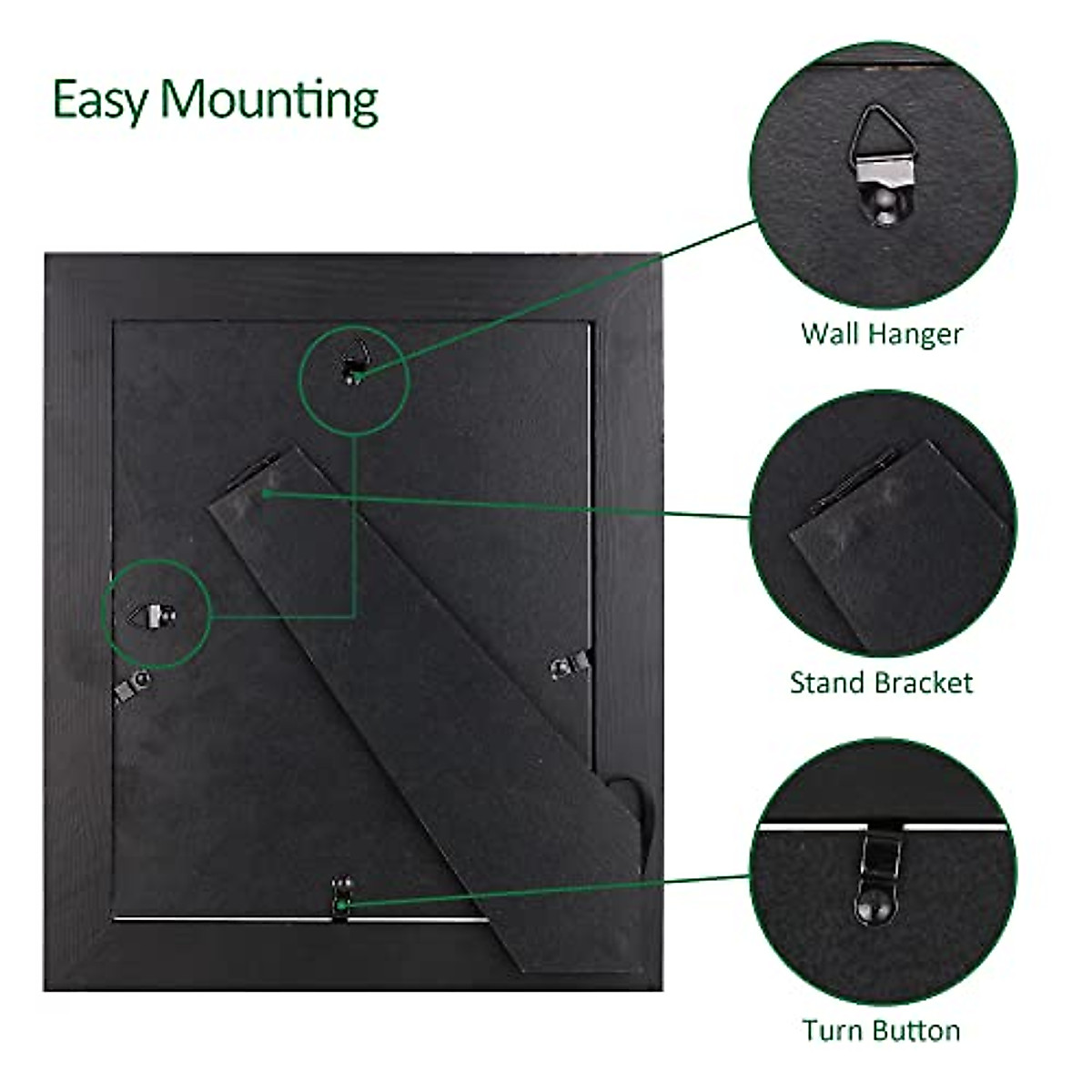 Robhomily 8x10 Black Picture Frame Solid Textured Wood with Real Glass, 8X10 Rustic Farmhouse Distressed Photo Frame for Wall or Tabletop Display, 8x10 Black Wood Frame for Home and Office Decor