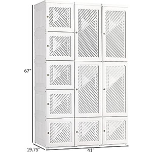Tinure Portable Cube Wardrobe, Foldable Wardrobe Closet Clothes Organiser, 6/8/10/12/15 Storage Cubes, Magnet Doors, Odorless Material, Stable Structure, Easy Assemble，White (W15-D11-H2)