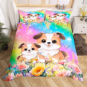 Feelyou Dog Duvet Cover Twin for Kids Toddler, Cartoon Dog Comforter Cover Puppy Dog Bedding Set Kawaii Dog Bedspread Cover Kids Room Decor Lightweight Quilt Cover