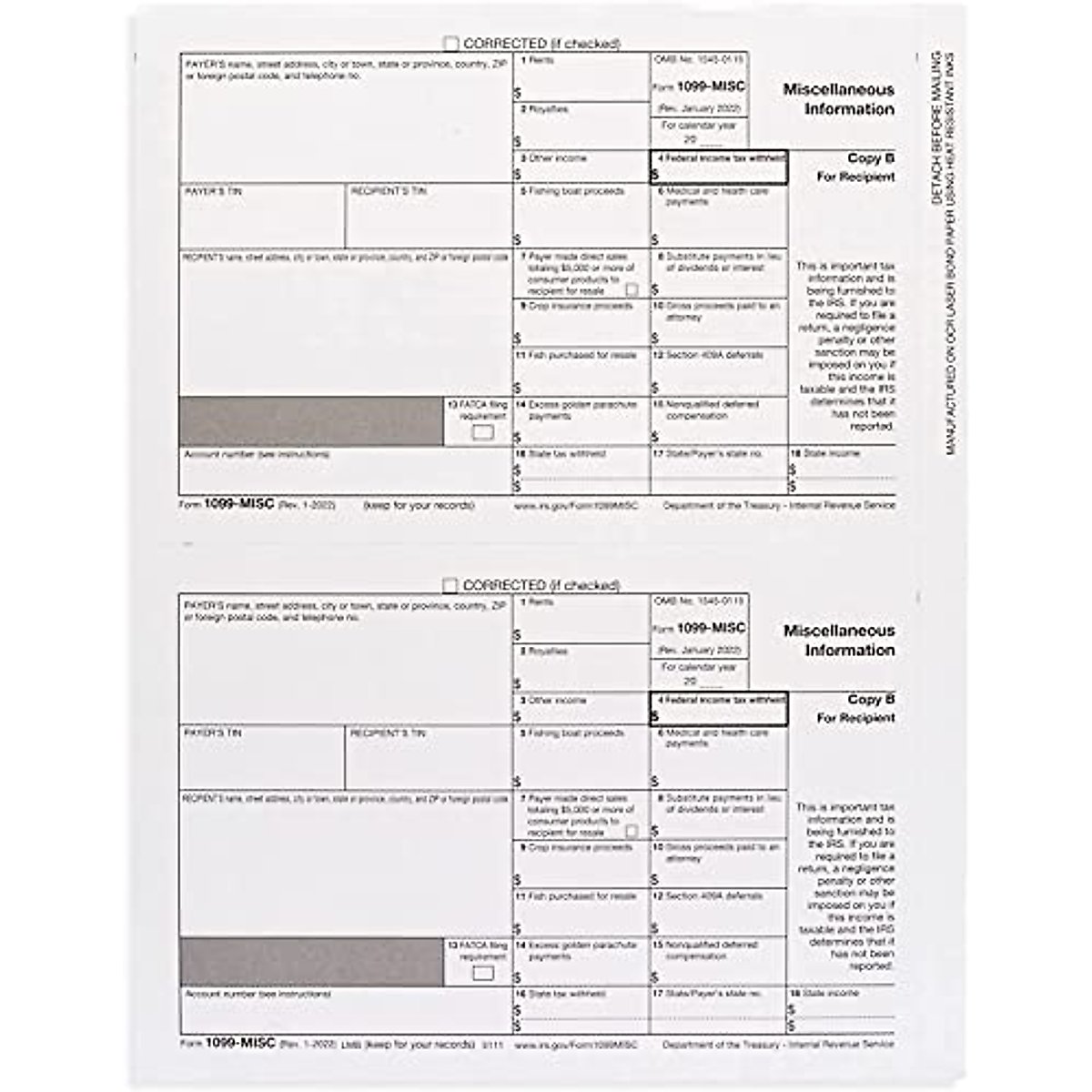 1099 Misc Forms 2022, 4 Part Laser Tax Forms Kit for 25 Vendor with 25 Self-Seal Envelopes, Designed for QuickBooks and Accounting Software