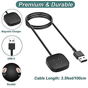 Charger for Fitbit Versa 4/Versa 3/Sense 2/Sense, Replacement Charging Cable Cord Magnetic Dock Stand for Fitbit Sense 1/2, Versa 3/4 Smartwatch [2Pack, 1m/3.3ft]