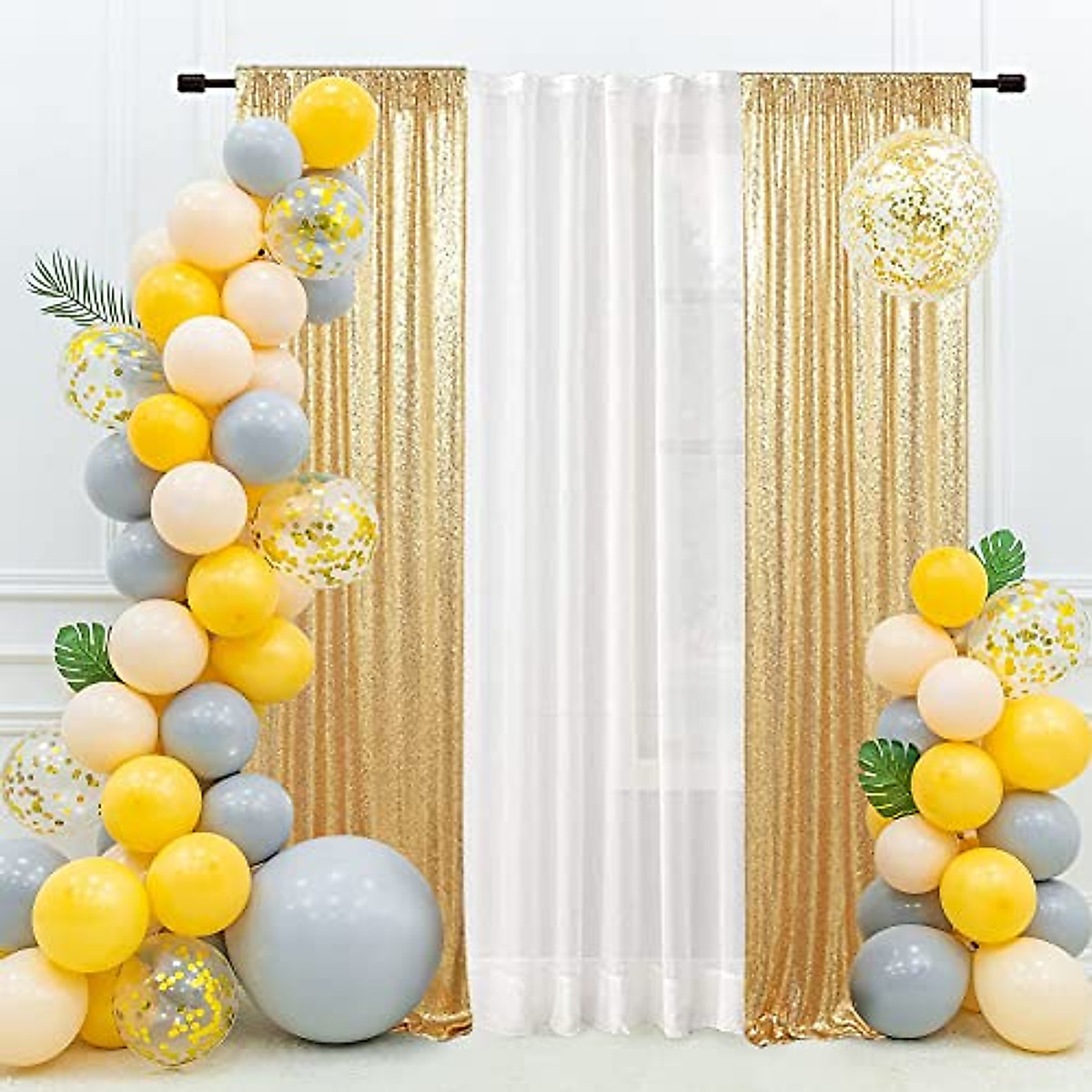 Eternal Beauty Gold Sequin Backdrop Curtain 2 Panels, Gold Curtain Backdrop for Party Decoration (W2 x H8FT-2PCS)