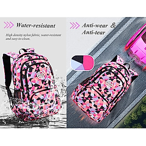 Bansusu Geometric-Print Purple-Backpack for Girls Middle-School Elementary Bookbags