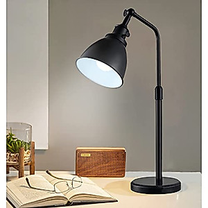 WINGBO Black Metal Table Lamp, Industrial Nightstand Reading Light Desk Lamp with Marble Base Flexible Head, 23.7" Height Adjustable Task Lamp for Office End Table Bedside, 7W 6500K LED Bulb Included