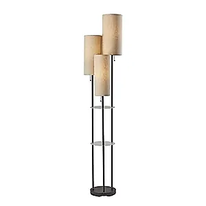 Adesso 4305-01 Trio Shelf Floor Lamp, 68 in, 3 x 40W Type A (Not Included), Black w/Antique Brass Accents, Floor Lamps