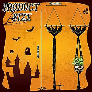 Peryiter 2 Pcs Halloween Bat Macrame Plant Hanger Black Gothic Hanging Plant Holder Decorative Witchy Plant Hanging Basket Hanging Macrame Plant Holder for Flower Pot Wall Party Home Decor 39 x 12 in
