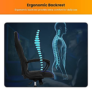 Office Chair PC Gaming Chair Cheap Desk Chair Ergonomic PU Leather Executive Computer Chair Lumbar Support for Home Office (Blue, DAL)