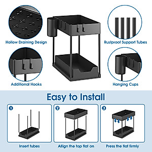 TYNIOPO Under Sink Organizers and Storage, 2-Tier Under Bathroom Cabinet Storage with Sliding Basket, Multi-purpose Storage Rack for Bathroom Kitchen Countertop Cabinet