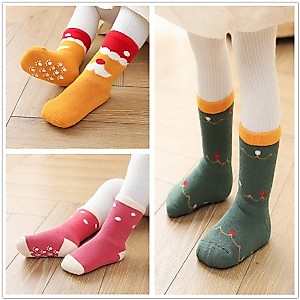J Poqobog Baby Toddler Kids Unisex Warm Thick Cotton Socks Set 6-Pack Non Slip/Anti Skid Boys Girls (Christmas, 1-3years)