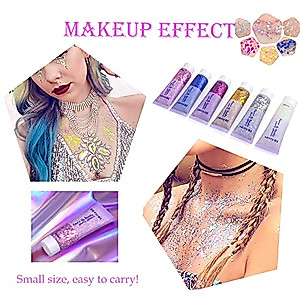 Body Glitter Gel,Face Glitters Gel,Mermaid Sequins Liquid Glitter Makeup for Body Hair Face Nail Eyeshadow,Long Lasting Sparkling (06# White-2PCS)
