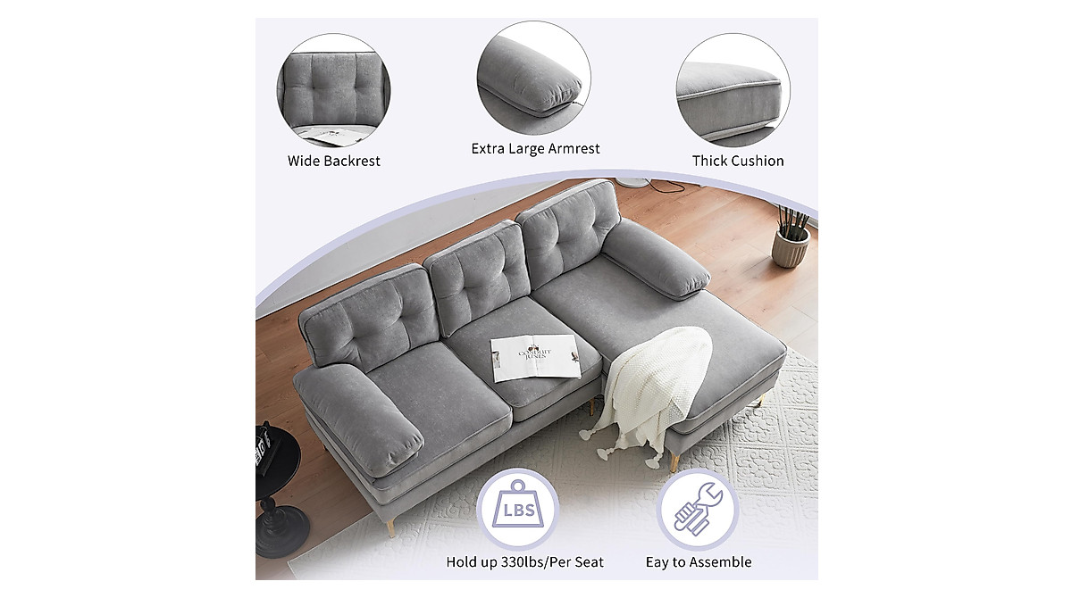 Modern L-Shape Velvet Sofa for Small Spaces
