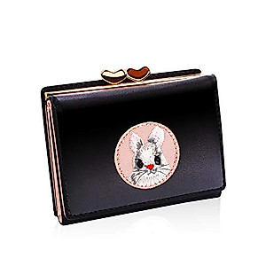 JIUFENG Women's Short Wallet Multi Purpose Purses Animal Embroidered Billfold Credit Card Holder Coin Pouches (Black)