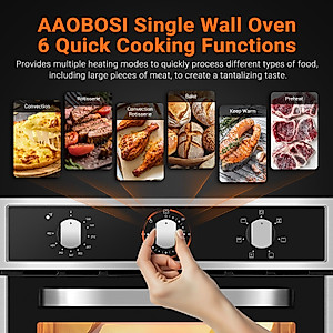 AAOBOSI Wall Oven, 24 Inch Single Wall Oven, 2.5 Cu. Ft. Built-in Convection Electric Oven, Mechanical Knob Control Timer, Alarm Clock, Stainless Steel Drop Down Door