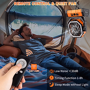Camping Fan Rechargeable, 20000mAh Large Battery Powered Fan, 4 Speed Rechargeable Fan Portable with Remote, Battery Operated Fan with LED Light and Hanging Hook, Cordless Fan for Tent Picnic Outdoor