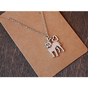 Pitbull Charm Necklace, Pitty Dog Lover Gift, Silver Metal with Heart Pendant on a Chain, Ladies I Love Pit Bull Short Hair
