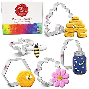 Bee Cookie Cutters 5-Pc. Set Made in the USA by Ann Clark, Bee, Beehive, Small Flower, Honeycomb, Honey Jar