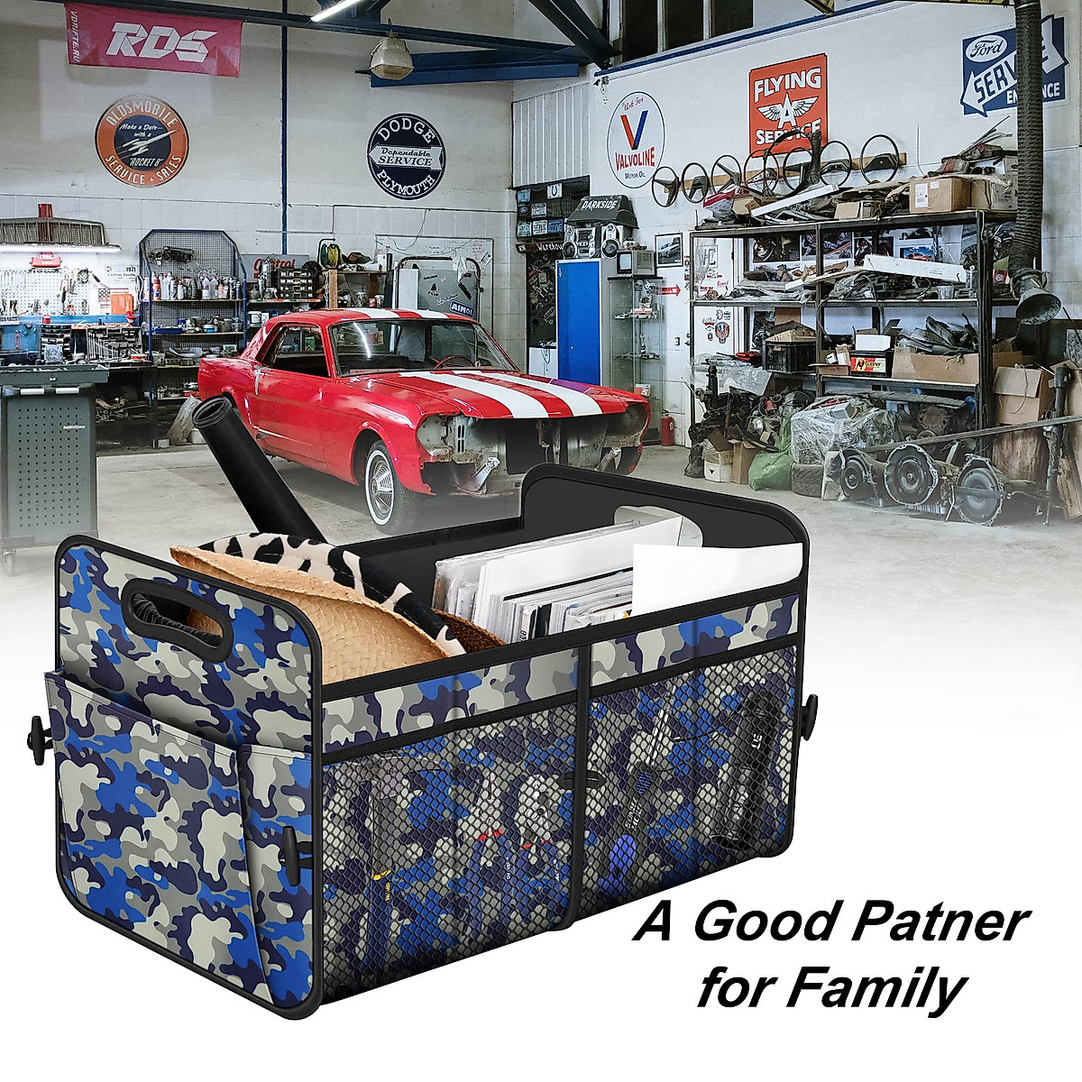 Femuar Car Trunk Organizer with 72L Large Capacity Waterproof Collapsible and 11 Pockets, Trunk Organizer for Car SUV/Jeep/Sedan, Large Size, Blue Camouflage