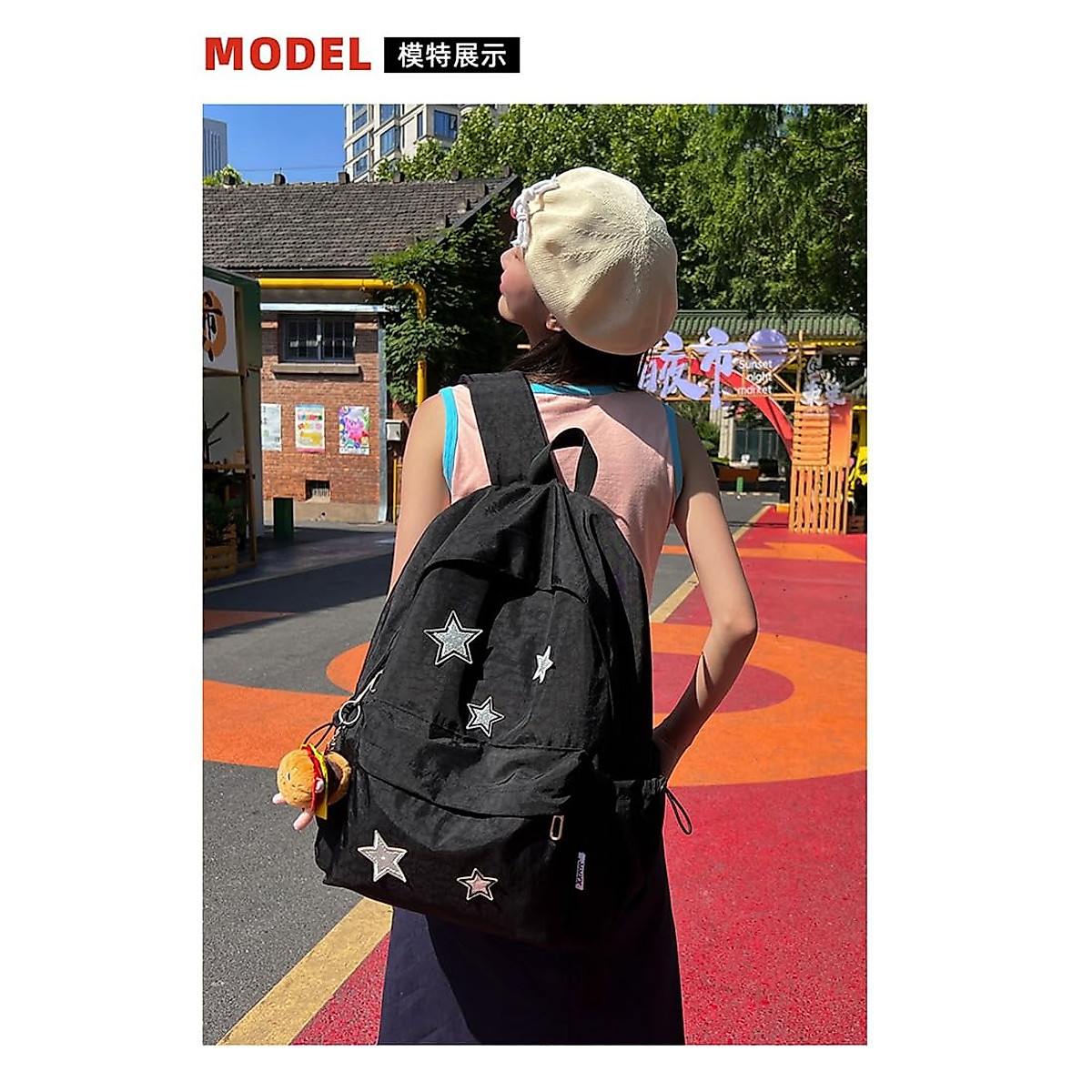 ZHSteveG Cute Backpack Star Large Capacity Kawaii Aesthetic Backpack Cute Mochilas Daypacks (black)