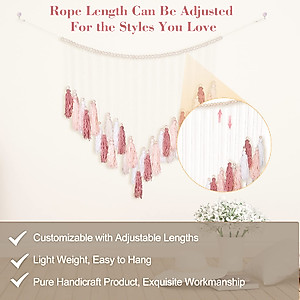 Luxbrand Large Macrame Wall Haning Boho Home Decor, Blush Pink Tassel Wall Decor Bohemian, Bedroom Living Room Girls Room Nursery Dorm Room Decoration