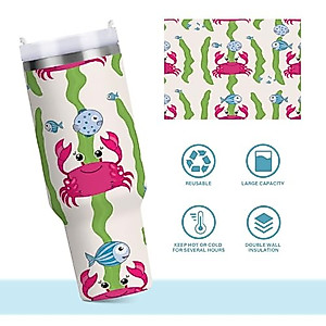 RPLIFE Cute Pink Crabs 40 Oz Tumbler with Handle and Straw, 30 Oz Tumbler, Tumbler for Men