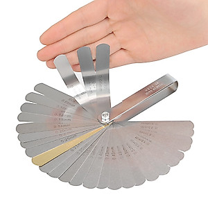 TIMESETL 2Pack Stainless Steel Feeler Gauge Dual Marked Metric and Imperial Gap Measuring Tool 32 Blades + String Action Ruler Gauge Tool for Guitar Player & Luthier & Mechanic Auto Repair