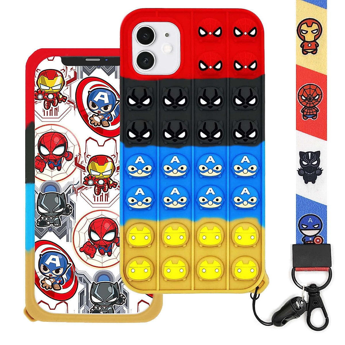 Courgas for iPhone 11 Case for Boys Kids, Cartoon Bubble Silicone Anti-Slip Shockproof Anti-Scratch Anti-Fingerprint, Includes Detachable Lanyard Strap, 6.1 inch