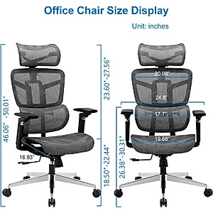 Ergonomic Office Chair, High Back Office Chair, Big & Tall Mesh Computer Chair with Lumbar Support/Headrest/5D Armrests, Executive Desk Chair with Adjustable Height for Home Office/Learning/Conference