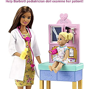 Barbie Careers Doll & Playset, Pediatrician Theme with Brunette Fashion Doll, 1 Patient Doll, Furniture & Accessories,White