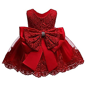 Baby Girls Christmas Pageant Lace Dresses Infant Easter Frocks Wedding Formal Event Frocks Dress (Red,24M)