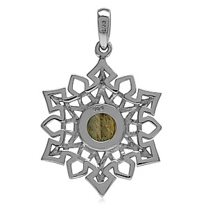 Silvershake 1.5 CT Natural Labradorite 925 Sterling Silver Celtic Knot Weave Snowflake Pendant