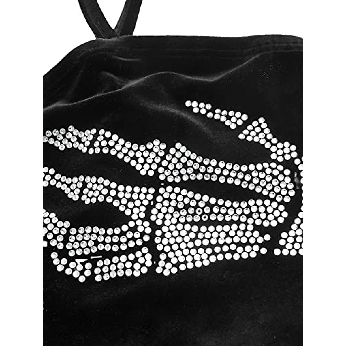 Verdusa Women's 2pc Rhinestone Skeleton Pattern Cami Crop Top Hoodie Cover Up Sweatshirt Black M