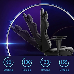 BestOffice Office Chair PC Gaming Chair Ergonomic Desk Chair Executive PU Leather Computer Chair Lumbar Support with Footrest Modern Task Rolling Swivel Racing Chair for Women&Men, Black