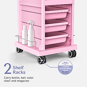 TASALON Salon Trolley Cart for Salon Station - Space Saving Salon Rolling Cart for Extra Storage - Hair Salon Beauty Cart - 6-Tray Salon Cart - Multipurpose Tool Cart - Tattoo Tray- Pink