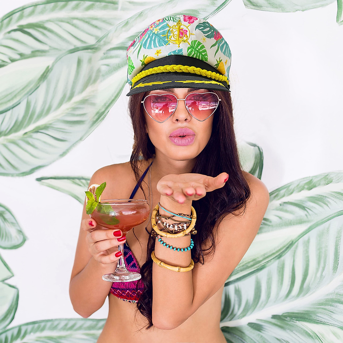 Captain Hat Sailor Hat Navy Yacht Boat Tropical Hawaiian Flower Cap Party Favors Costume Accessories Women Men (Hawaiian Hat)