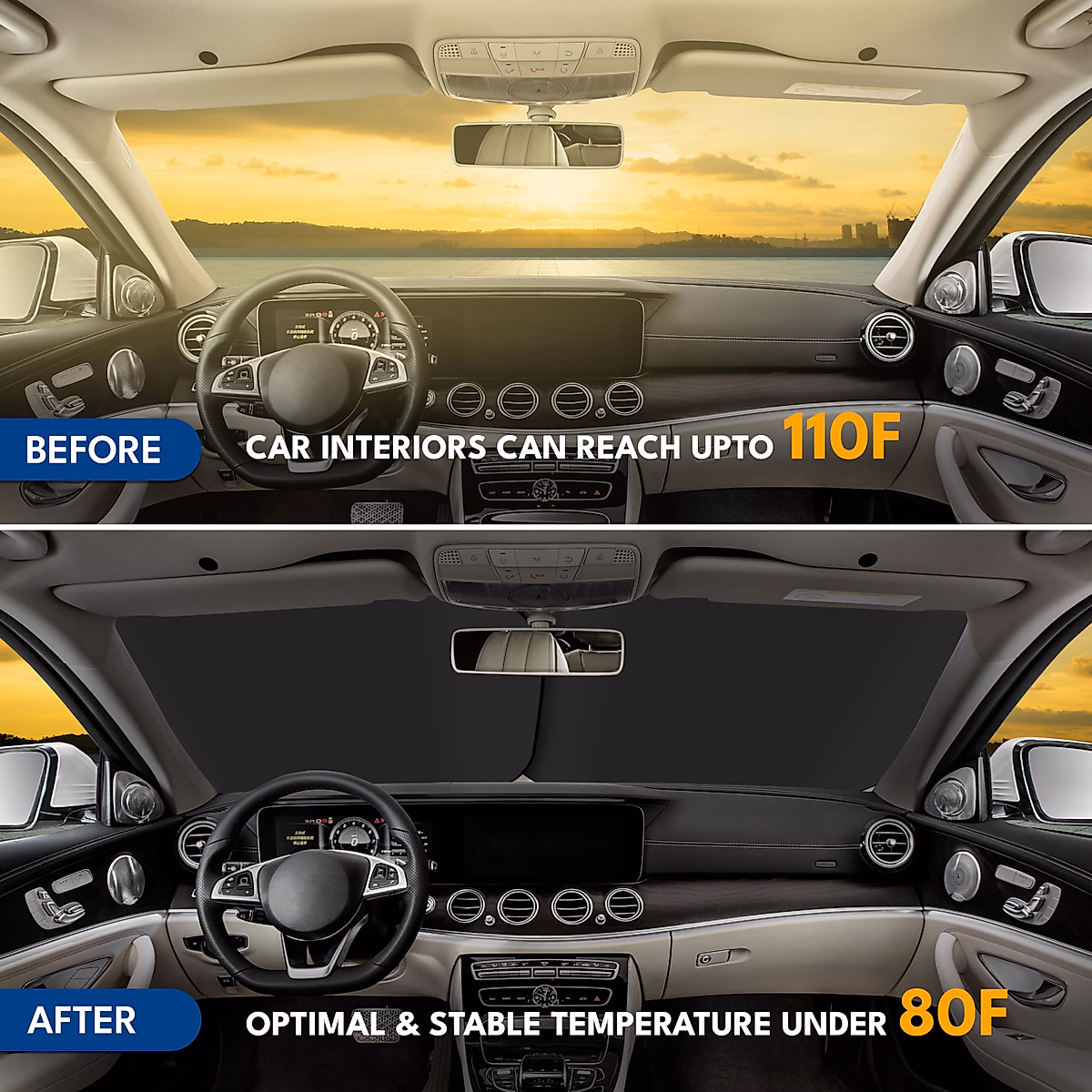 EcoNour Car Windshield Sun Shade Foldable | Front Windshield Shade for Sun, Heat and UV Rays | Sunshade for Car Front Window and Interior Sun Protection | Medium (28 x 31 inches)