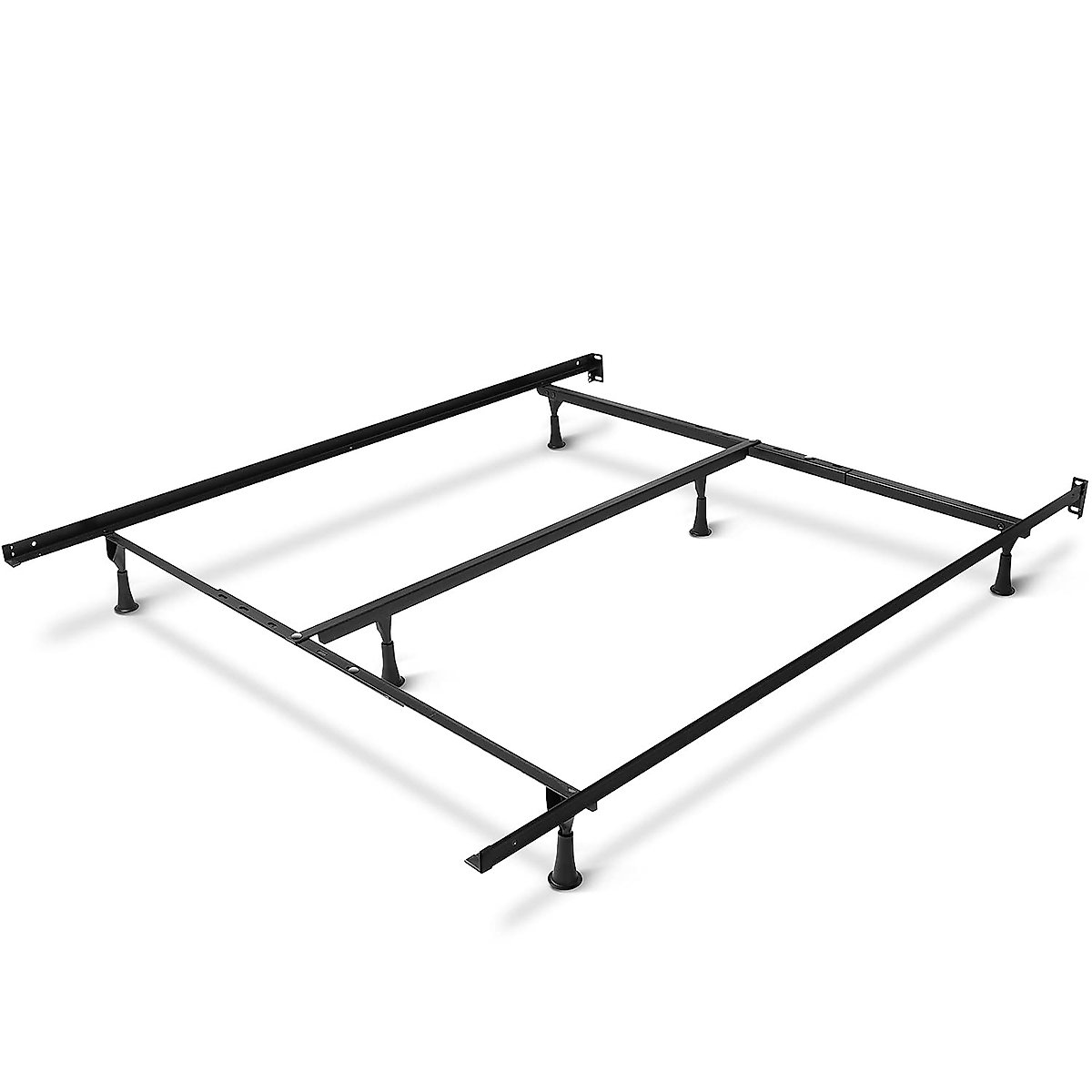 Clara Clark Adjustable Bed Frame - Double Bed Frame Expands to Queen Bed Rails, King Size Frame with Cross Rail and Center Support - 5.25” H Under Bed Frame for Box Spring and Mattress, Black