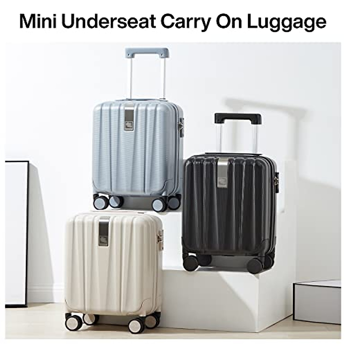 Hanke 14 Inch Underseat Carry On luggage with Wheels, Lightweight Mini Suitcase for Weekender, PC Hardside Small Carry On Bag with TSA Lock,Travel Suit Case Women men（Gray）