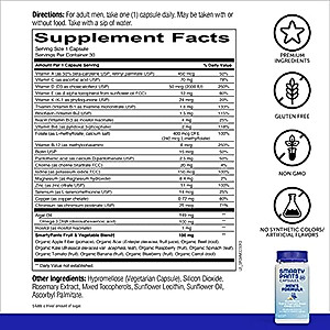 SmartyPants Multivitamin for Men: Omega-3 DHA, Zinc for Immunity, Vitamins D3, C, B6, Folate, Vitamin A, B12, One Per Day, 30 Capsules, 30 Day Supply