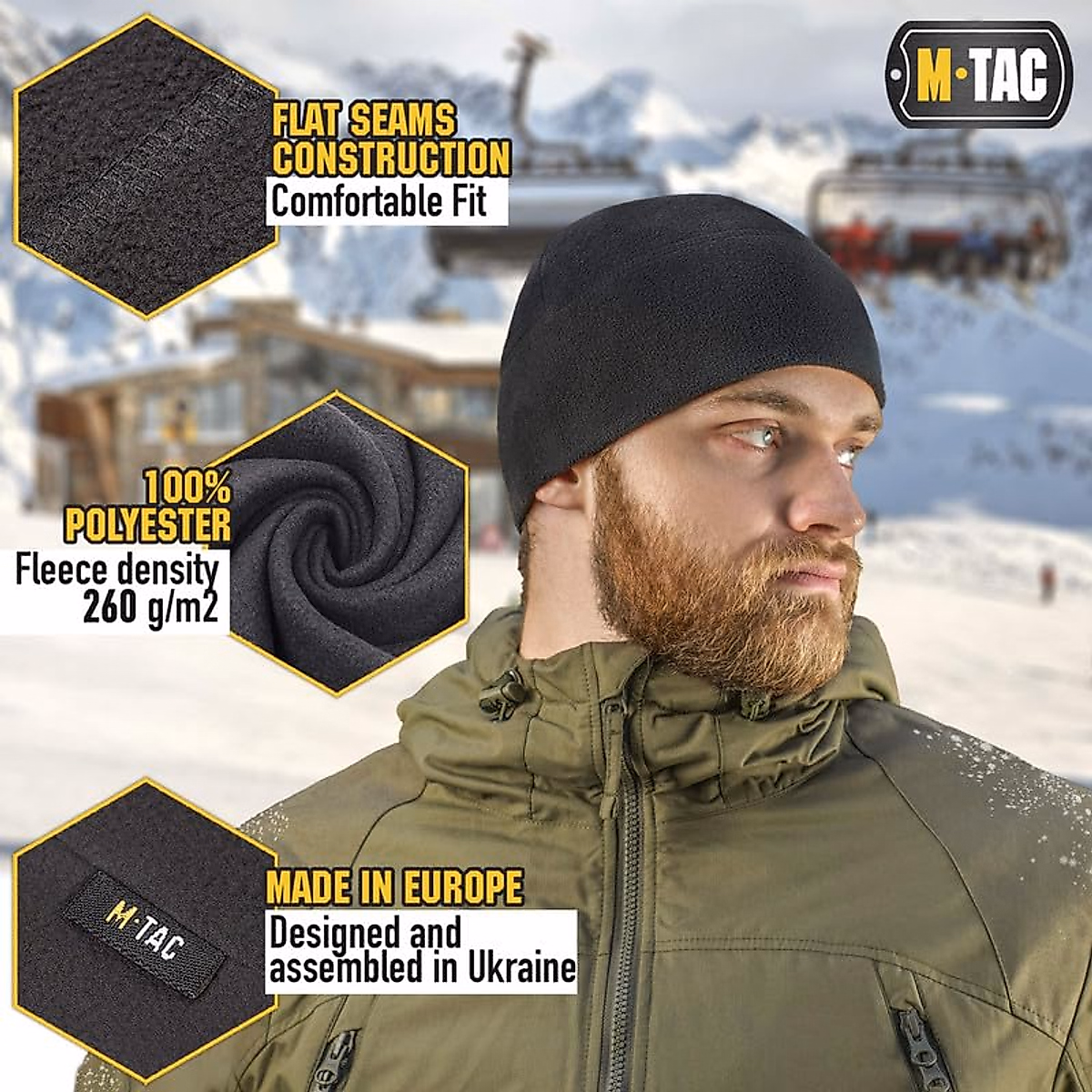M-Tac Watch Cap Fleece Mens Winter Hat Military Tactical Skull Cap Beanie (Black, L)