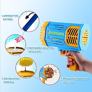 Bubble Gun Bazooka Bubble Machine Gun 69 Hole Bubble Blaster Blower with Colored Lights Gifts for Kids Adults Outdoor Best TIK Tok Toys for Wedding Birthday Party Blue