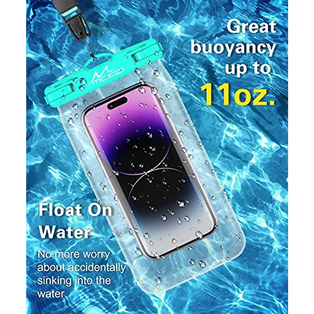 MoKo Floating Waterproof Phone Pouch [2 Pack], Floatable Phone Case Dry Bag with Lanyard Compatible withiPhone 14 13 12 11 Pro Max X/Xr/Xs, SE 3, Samsung S21/S20/S10/S9/S8, Sky Blue+Mint Green