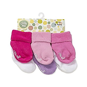 Little Me Baby Girl Socks, 6 Pack, 0-6 Months, Purple/Pink/White