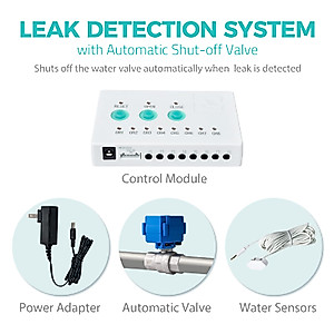 iSpring LS43 Water Leak Detector Alarm System, Automatic Shut-Off Valve and 2 Detection Sensors, Connects Up to 8 Sensor to Prevent Flooding, 3/4" NPT