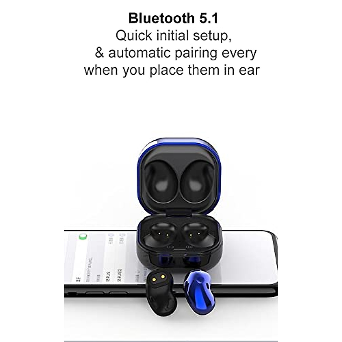 eDealz Fully Wireless Bluetooth 5.1 Rechargeable IPX4 Waterproof Sweatproof Earbud Headphones with Microphone, Micro USB LCD Clock Charging Case Surround Stereo Bass and Noise Cancelling Calls (Blue)